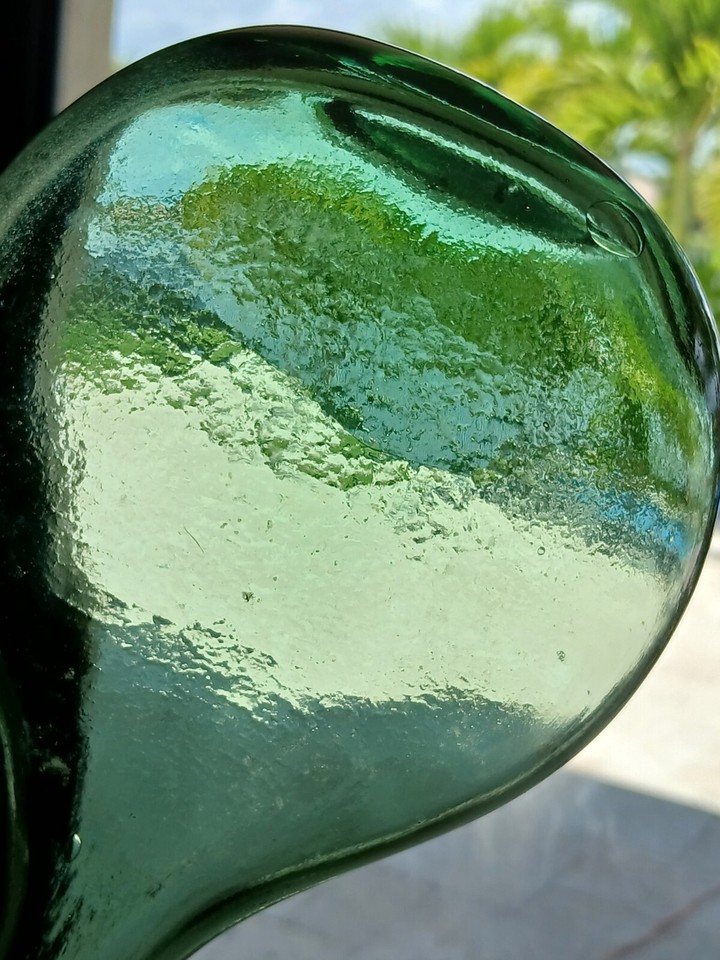 2 Green Glass Flask Flat Bottles 8.3" Tall Vintage | eBay