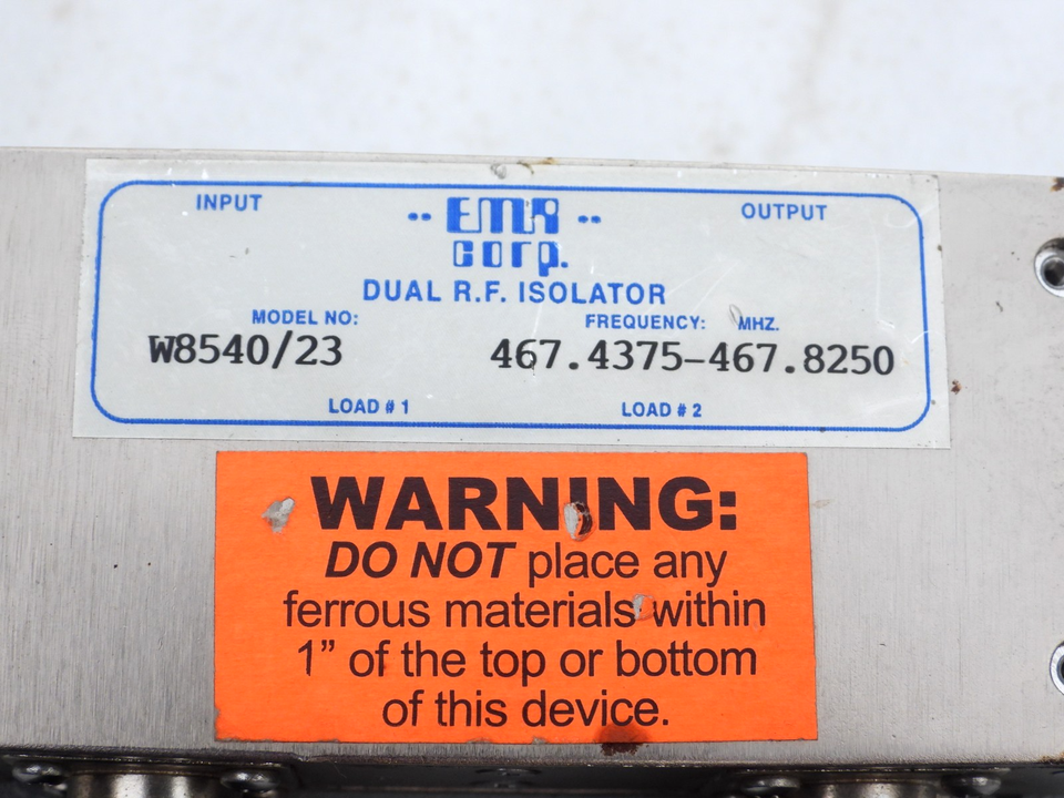 EMR CORP. W8540/23 RADIO FREQUENCY SYSTEM DUAL WIDEBAND R.F. ISOLATOR ...
