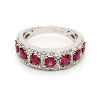 1 CT Ruby Prong Ring with 0.43 CT Diamond Pave in 18K White Gold Band ...