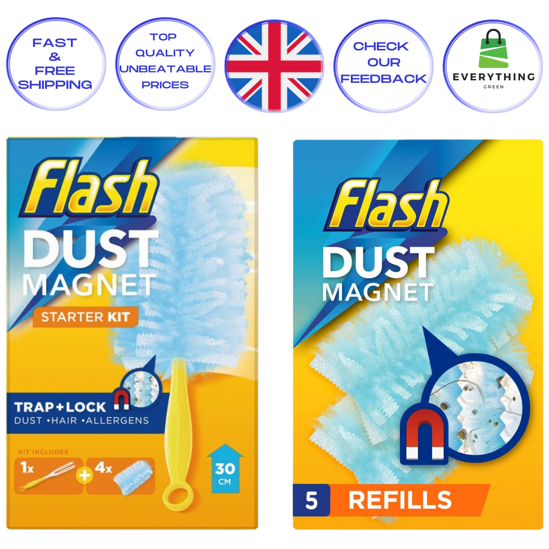 FLASH Dust Magnet Pack of 10 Refill Duster Pads Trap Lock Pet Hair ...