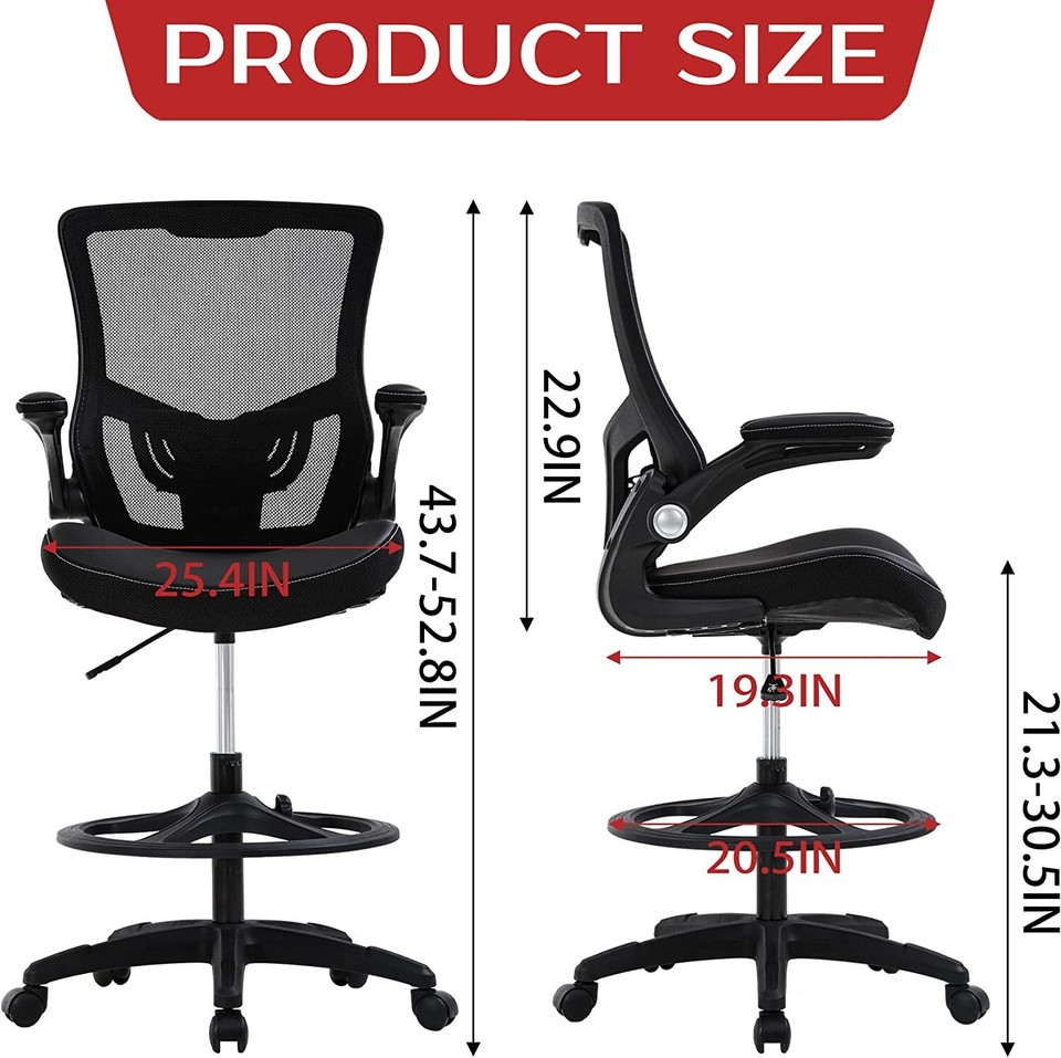 Height Adjustable Rolling Swivel Mesh Drafting Stool Task Executive ...