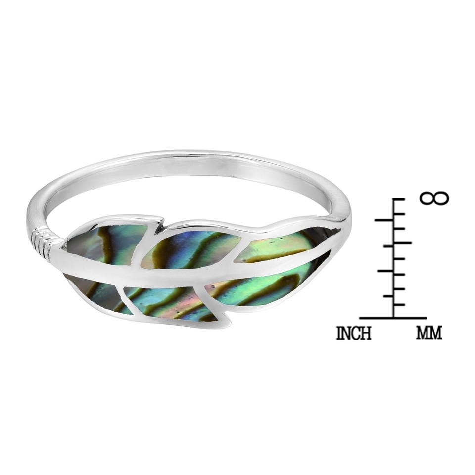 Floating Feather Abalone Shell Inlays Sterling Silver Ring-9 | eBay