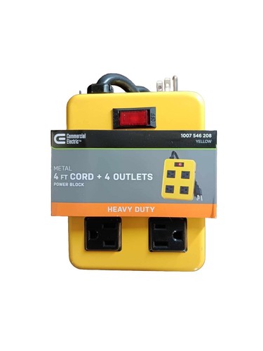 Commercial Electric Yellow 4-ft Core + 4 Outlets Power Block Heavy Duty ...