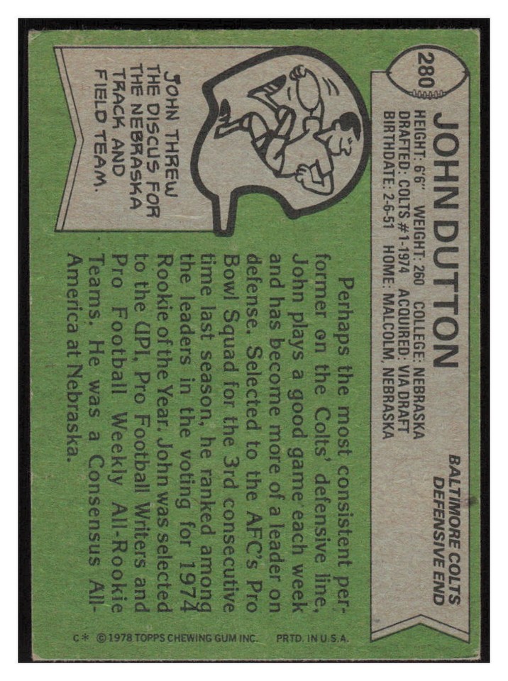 1978 Topps #280 John Dutton - Baltimore Colts | eBay