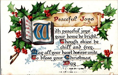 Vintage Tuck's Christmas Postcard Peaceful Joys Holly Poem No 104 | eBay