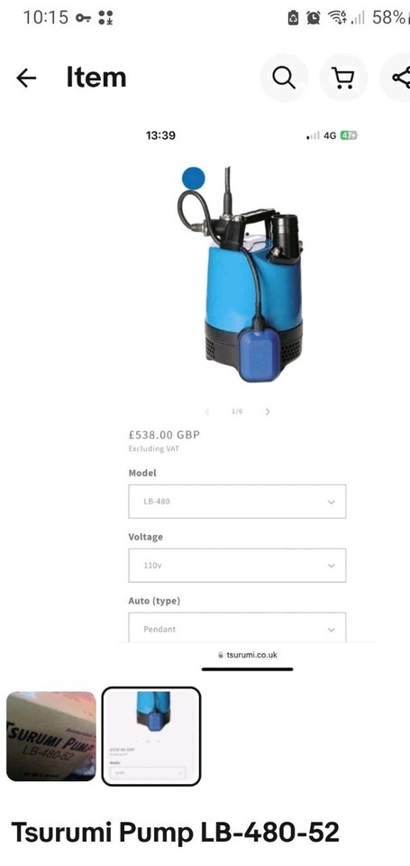 TSURUMI LB480 2" SUBMERSIBLE INDUSTRIAL WATER PUMP HEAVY DUTY 110v ...