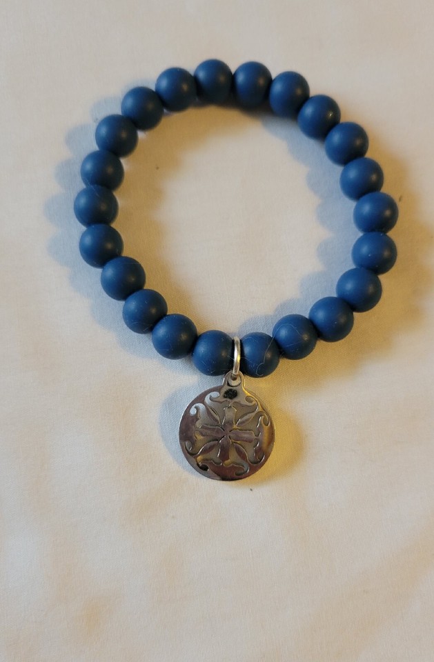Rustic Cuff Silicone Beaded Bracelet w/Pendant in Navy Blue | eBay