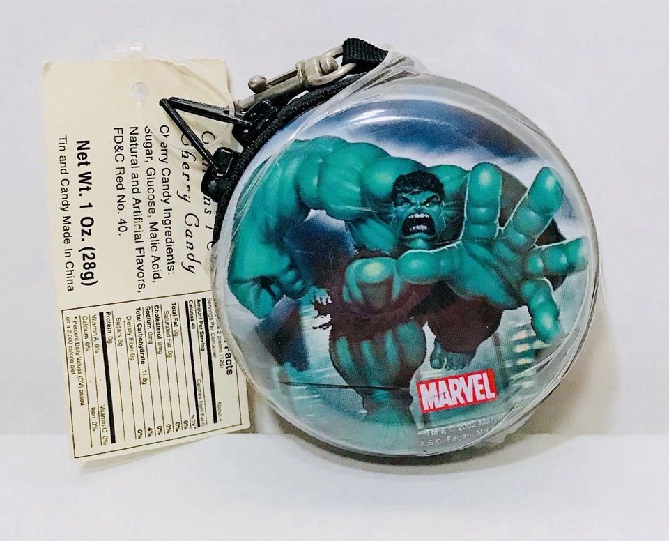 Vintage 2002 Marvel Comics HULK Candy Zip Clip Container bubble gum tin ...