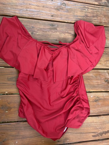 Unbranded 1 piece Red Off The Shoulder Ruffle One Piece Swimsuit 2XL ...