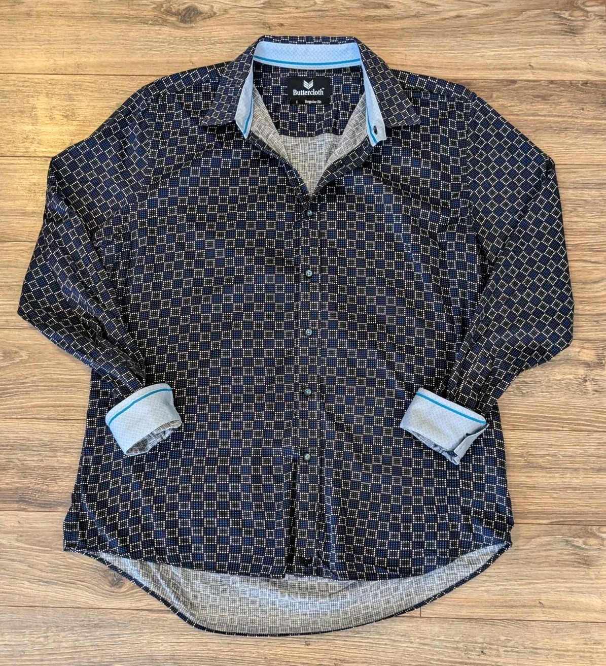 Butter Cloth Shirt Mens Geometric LS Flip Cuff Regular Fit Purple ...