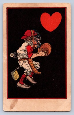 J96/ Baseball Postcard Comic c1910 Cather Game Rule Book Mask Mitt 189 ...