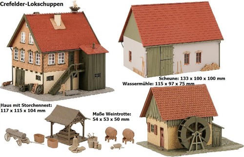 FALLER 190079 Town 4-er Set Farmouse Barn Water Mill Weintrotte (Well ...