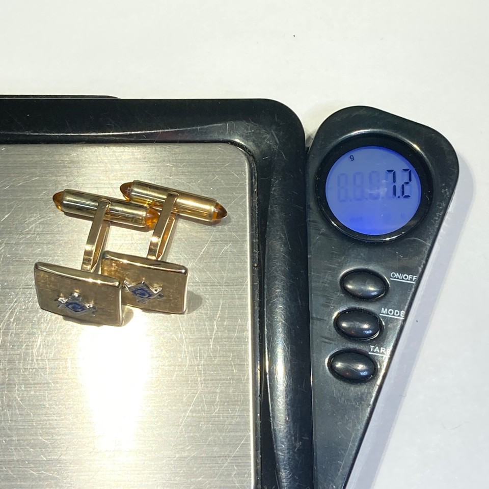 Krementz Gemstone Tip Masonic G Cufflinks Yellow Gold Plated Toggle ...