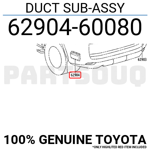 6290460080 Genuine Toyota DUCT SUB-ASSY 62904-60080 | eBay