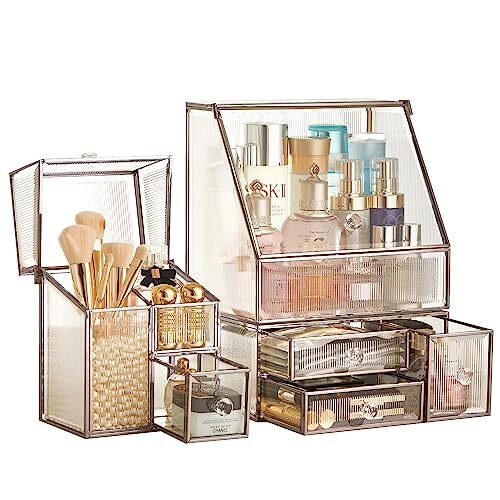 Stackable 3Pieces Drawer Set Glass Makeup Organizer Antique Countertop ...