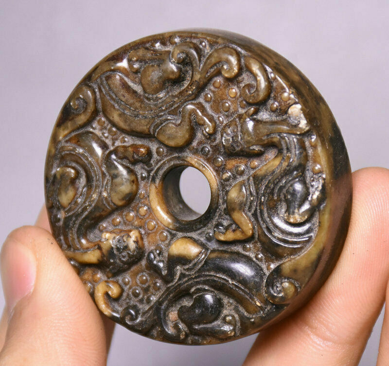 5CM Old China Hetian Jade Dynasty Palace Circular Dragon Beast Yu Bi | eBay