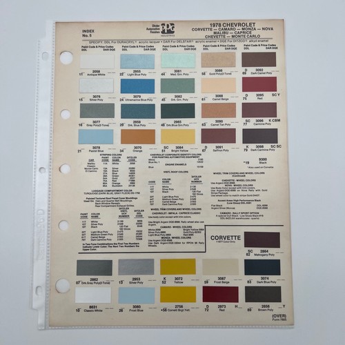 1978 Ditzler Automotive Refinish Colors Chevrolet Corvette Paint Chips ...