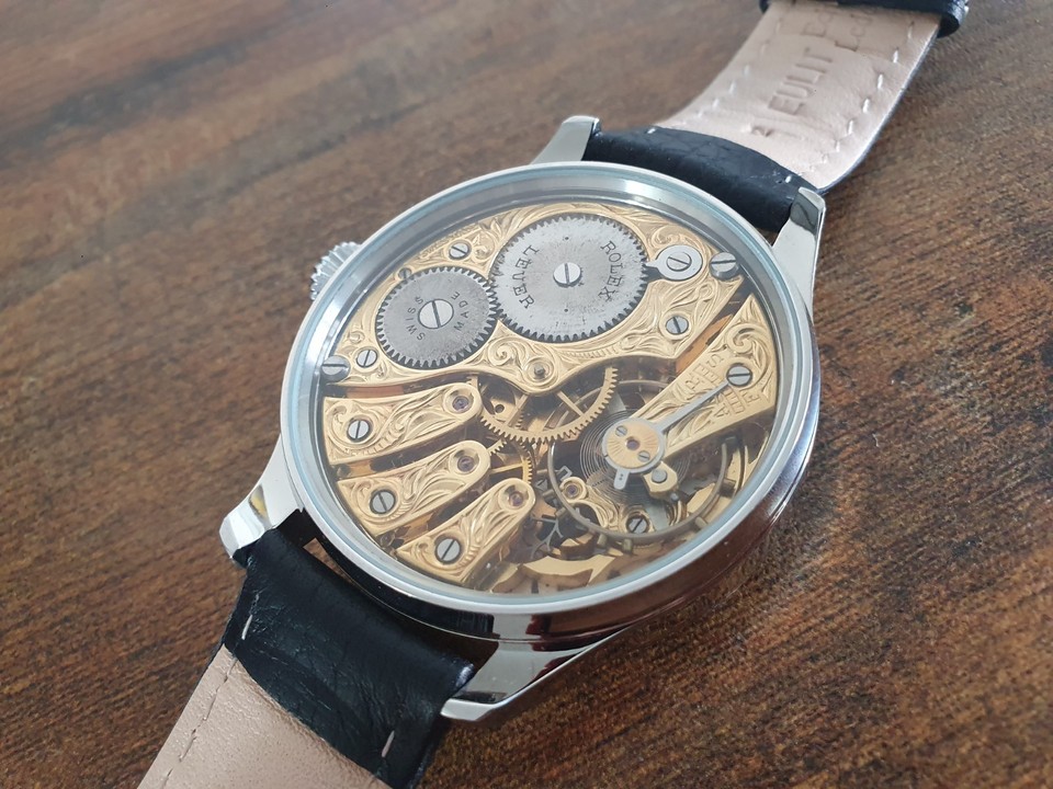 SKELETON ANTIQUE ROLEX LEVER WATCH, MENS SWISS STEEL CASE, CUSTOM | eBay