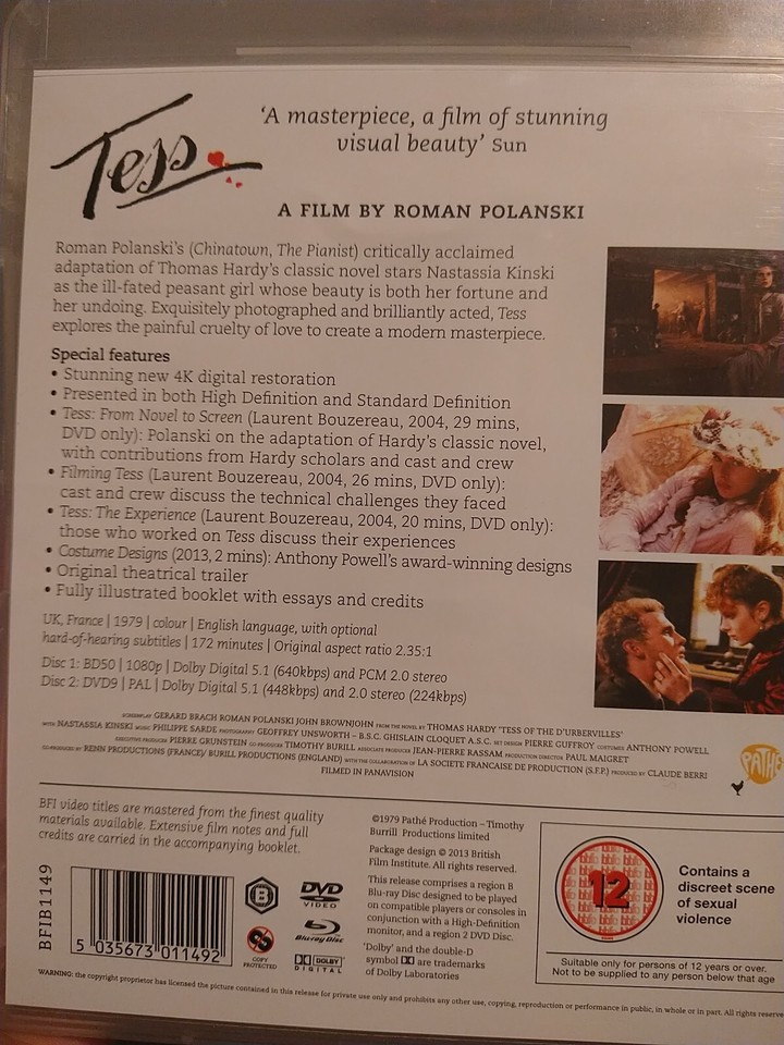 Tess 1978 Bfi Blu-ray Region B | eBay