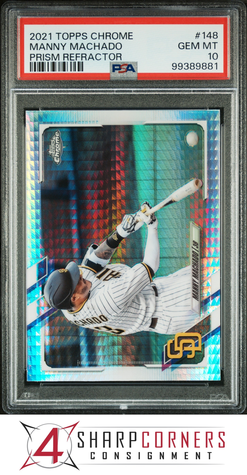 2021 TOPPS CHROME PRISM REFRACTOR #148 MANNY MACHADO POP 2 PSA 10 ...