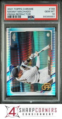2021 TOPPS CHROME PRISM REFRACTOR #148 MANNY MACHADO POP 2 PSA 10 ...