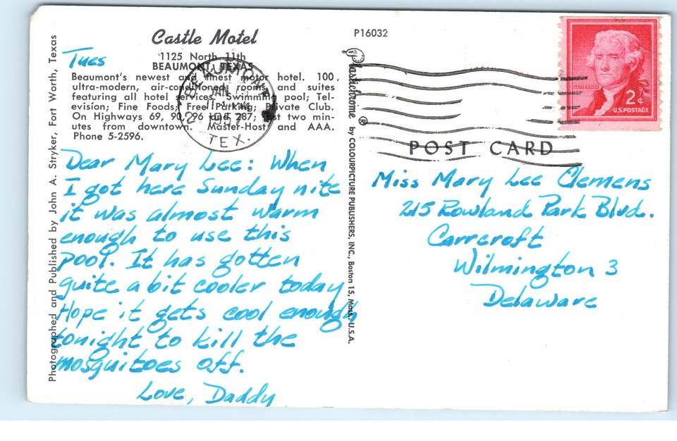 Beaumont Texas Castle Motel 1125 North 11th Street 1950s Vintage ...