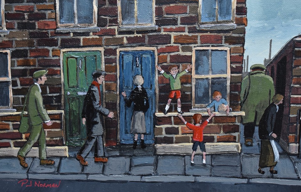 Peter J Norman Original Oil Painting Busy Street Scene Northern Art ...