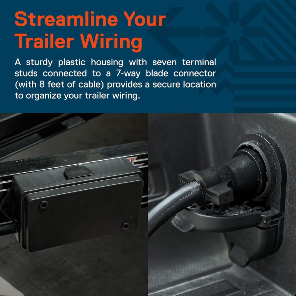 True Mods 8ft 7-Way Trailer Plug Adapter Cord Wiring Harness Kit with 7 ...