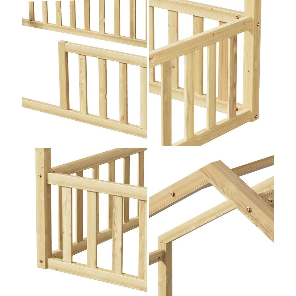 Oikiture Wooden Kids Bed Frame King Single House Beds Timber No Slats ...