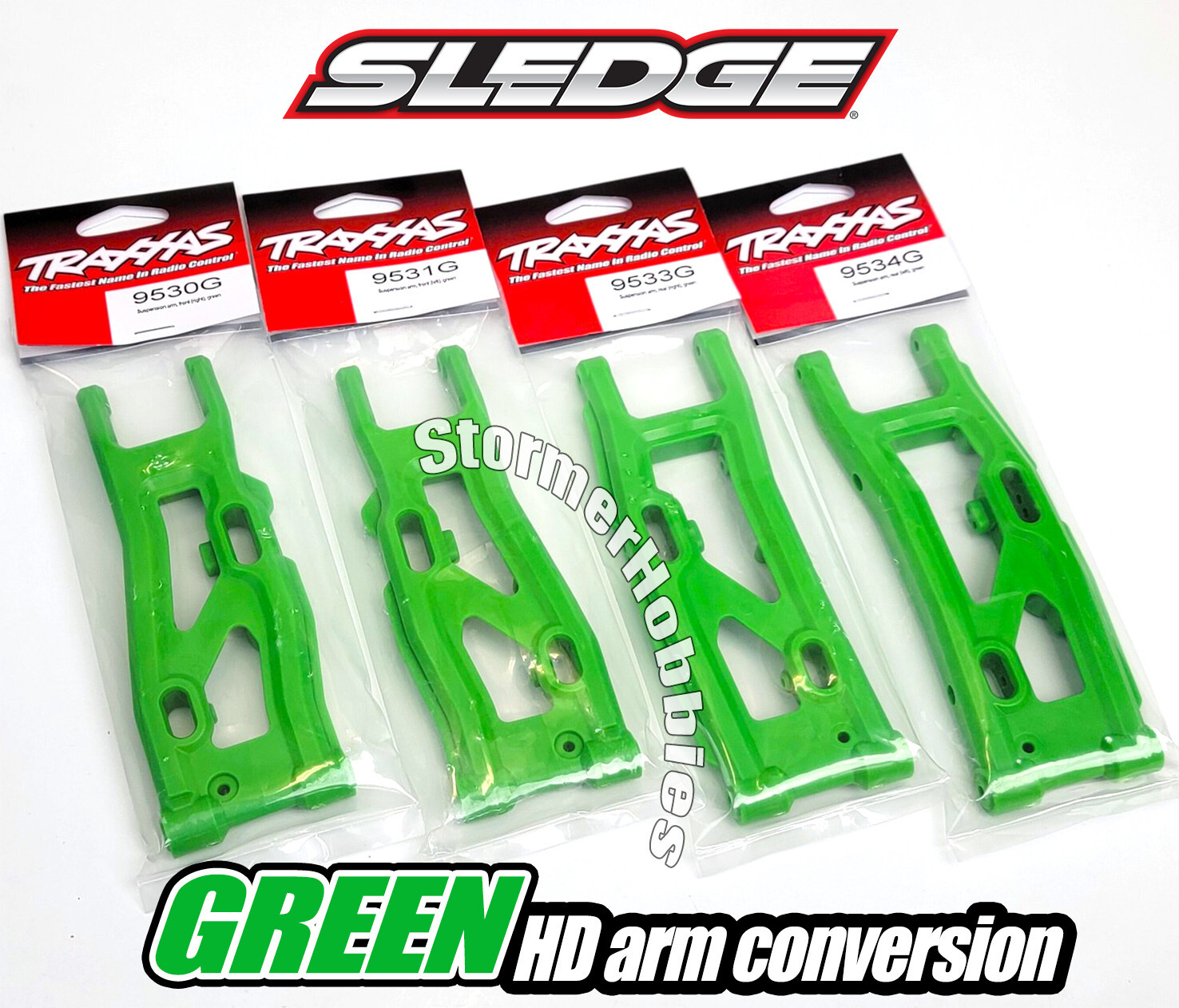 Traxxas Sledge Heavy Duty Green Suspension Arm package 9530G 9531G ...