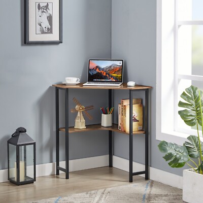 Corner Computer Desk with Storage Shelves Triangle Writing End Table ...