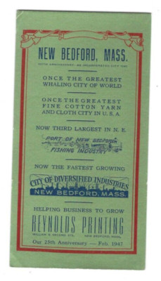 1947 Advertising Premium Blotter Reynolds Printing New Bedford MA Port ...