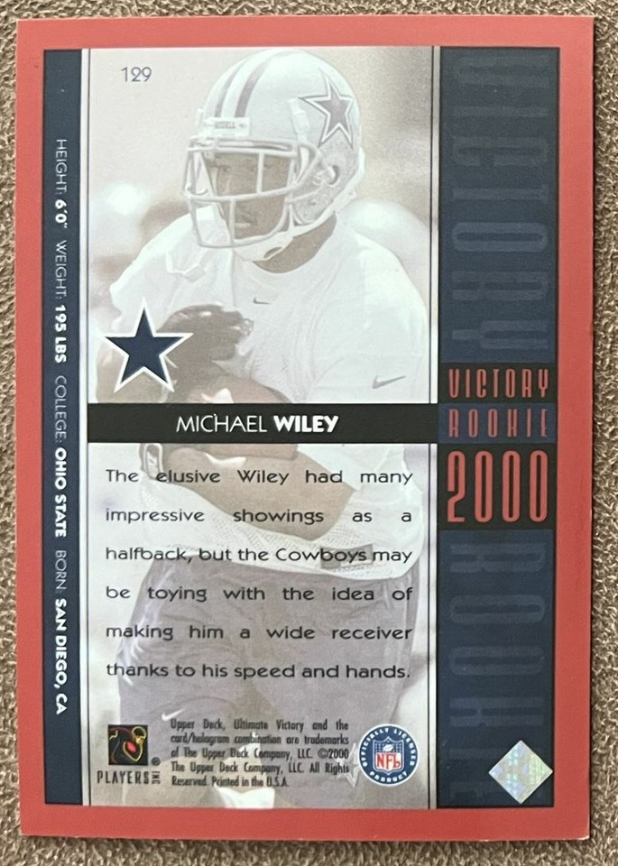 2000 Upper Deck Victory Rookie Michael Wiley /2000 Dallas Cowboys #129 ...