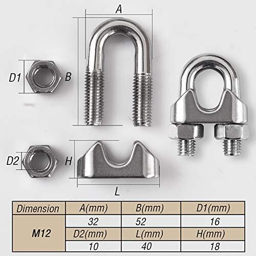 1/2 Inch M12 Wire Rope Cable Clip Clamp 304 Stainless Steel U Bolt ...