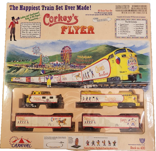 Corkey's Flyer Carnival HO Train Set w/ Locomotive Box Car Ferris Wheel ...