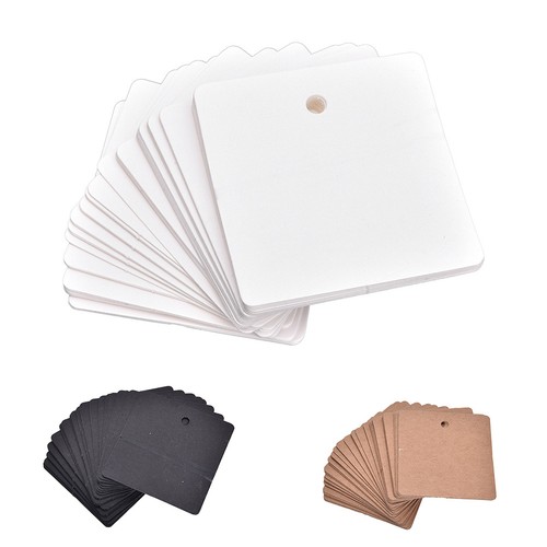 100X DIY Square Kraft Paper Label Price Hang Tags Gift Card Wedding Par ...