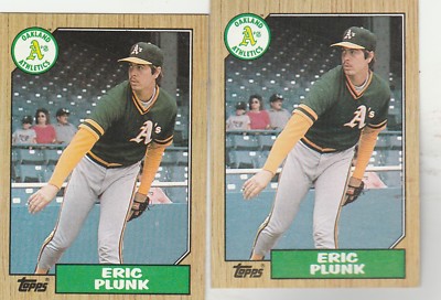 FREE SHIPPING-MINT-1987 Topps Oakland Athletics #587 Eric Plunk-2 CARDS ...