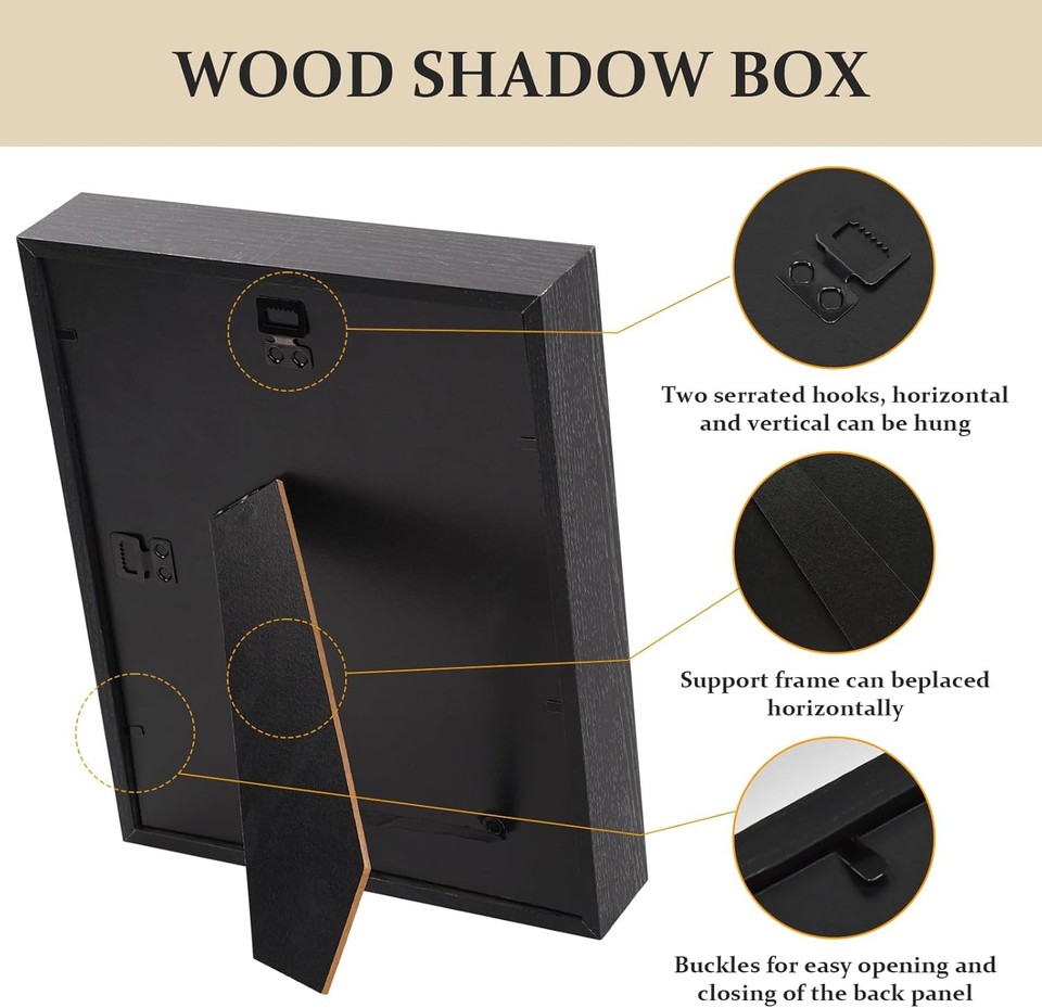 Shadow Box Frame 8x10 - 3 Pack Wood Deep Shadowbox with 8x10-black ...
