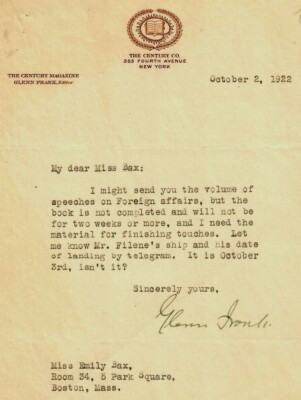 "Youngest President University of Wisconsin" Glenn Frank Signed TLS ...