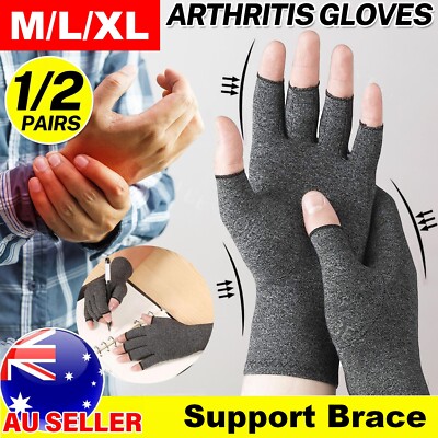 Fingerless Heated Arthritis Hand Support Compression Gloves Half Finger ...