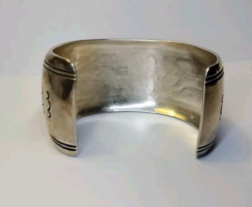 LARGE THOMAS SINGER ENGRAVED NAVAJO INDIAN STERLING SILVER WIDE CUFF ...