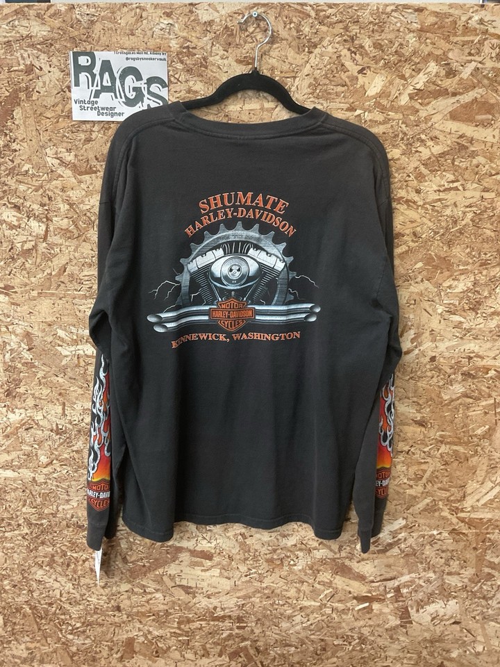 vintage harley davidson Engine long sleeve flame Hit Tshirt Size XL | eBay
