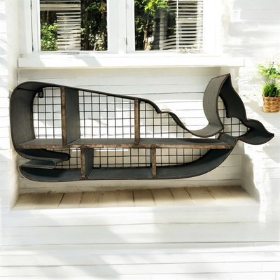 Metal Whale Shelf Rustic Nautical Home Decor Beach Wall Art | eBay