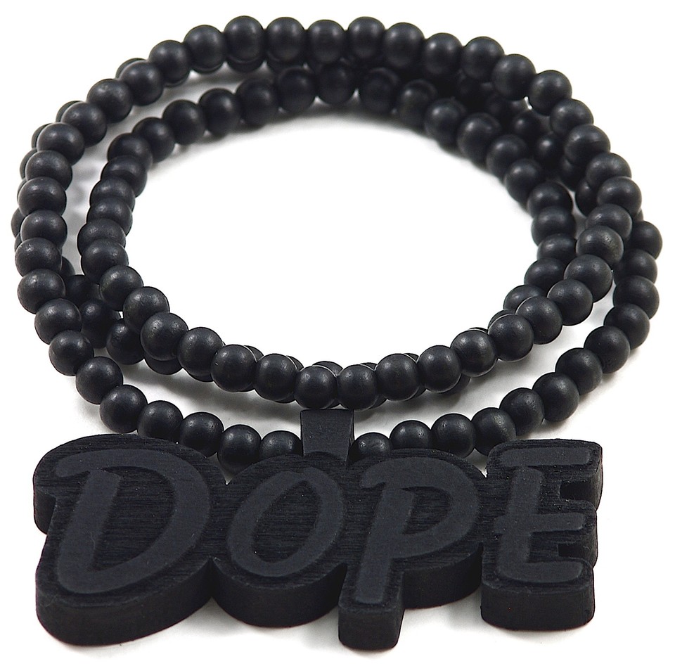 DOPE Necklace New Good Wood Style Pendant with 35 Inch Long Wood Bead ...
