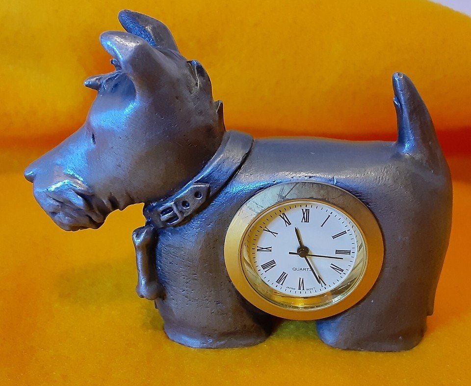 Scottie Vintage Metal Dog Figurine Clock Very Heavy Pewter | eBay