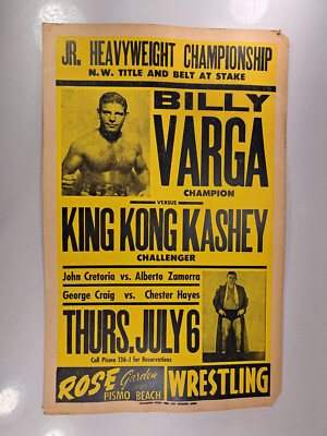 Count Billy Varga Vs. King Kong Kashey ,Vtg Wrestling Event Poster ...