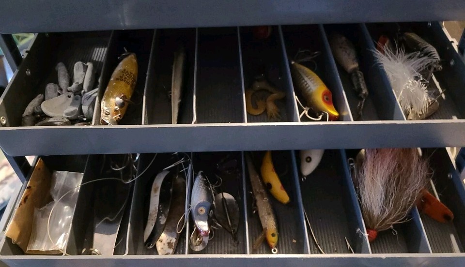 Loaded Vintage Lid Locker Fishing Tackle Box With Vintage Tackle (40s ...