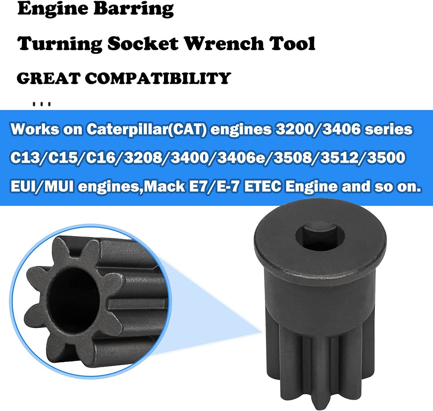 J-38587-A Engine Barring Socket Turning Tool for CAT 3200 3406 C13 C15 ...