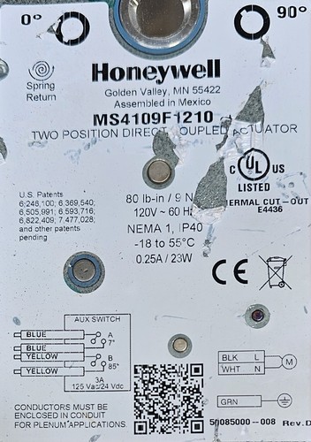 Honeywell MS4109F1010 Two Position Direct Coupled Actuator | eBay