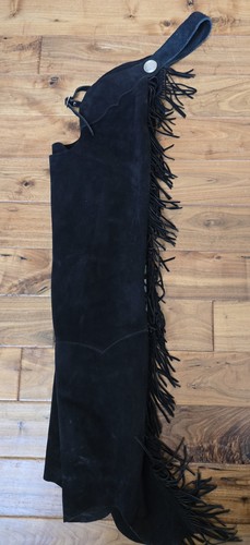 Leather Suede Western Chaps XL Black Show Full Zip Fringe Silver Concho ...